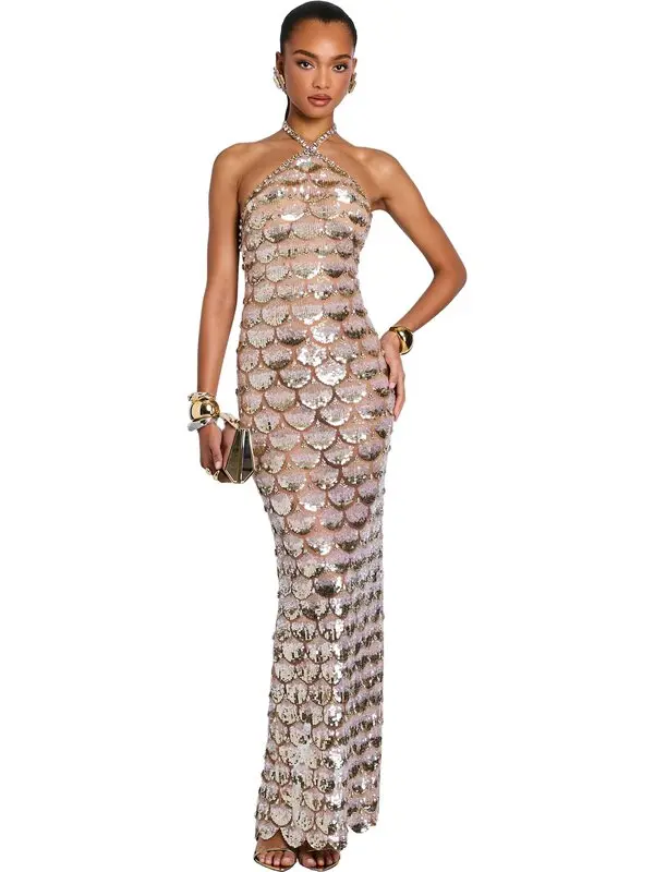 Retrofete Genovia Embroidered Gown - Nude/champagne