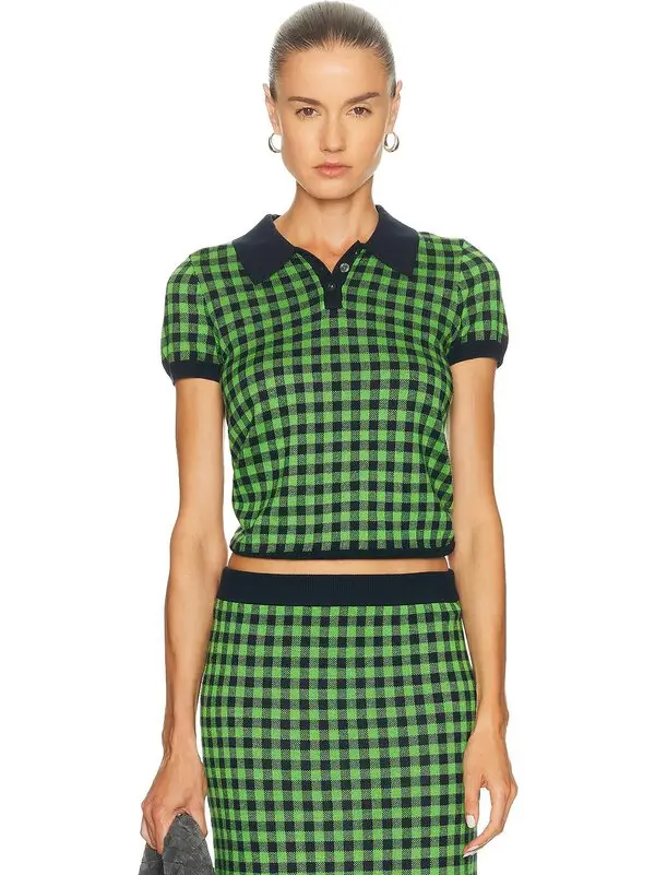 Guest In Residence Gingham Shrunken Polo Top - Midnight & Matchpoint
