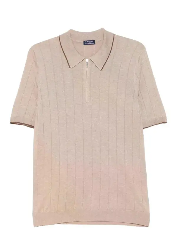 BARBA NAPOLI Ribbed-knit Half-zip Polo Shirt - Neutrals