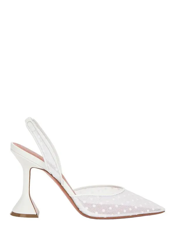 Amina Muaddi Holli 95 Slingback Pumps - Lace White Polka Dot