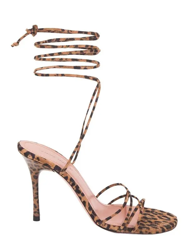 Amina Muaddi Lori Lace Up 95 Heel - Leopard & Matte Leopard
