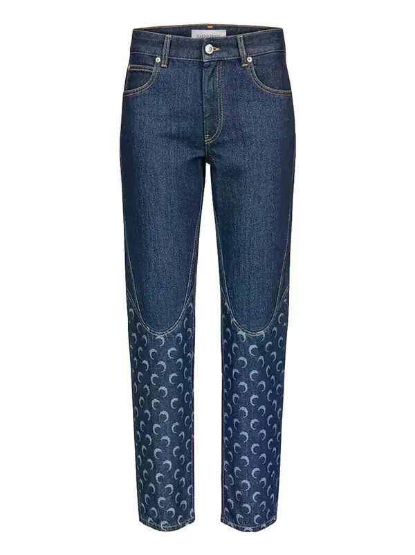 MARINE SERRE Moon-print Panelled Jeans - Blue
