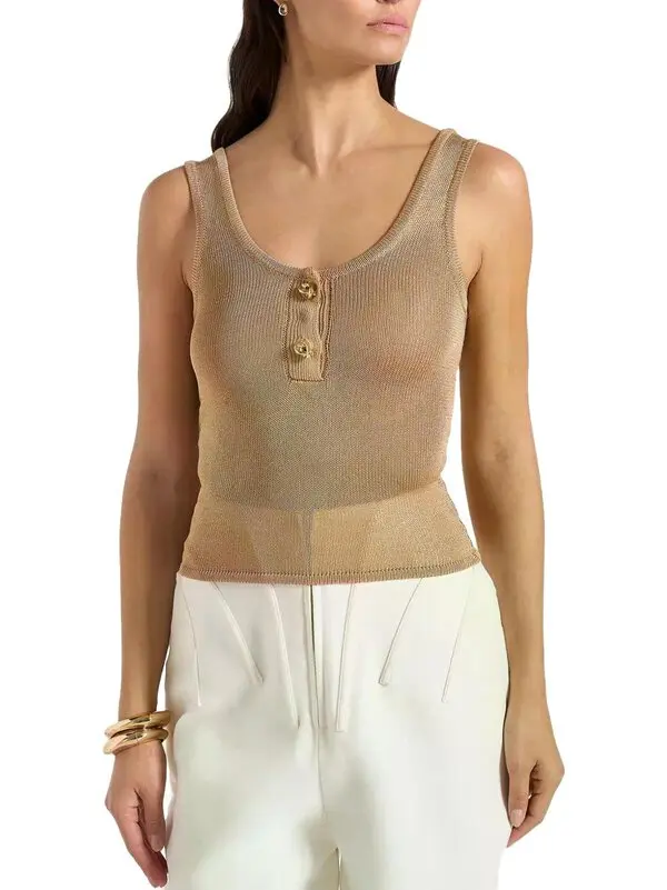 Manière De Voir Pippa Pointelle Knot Button Tank Top - Gold