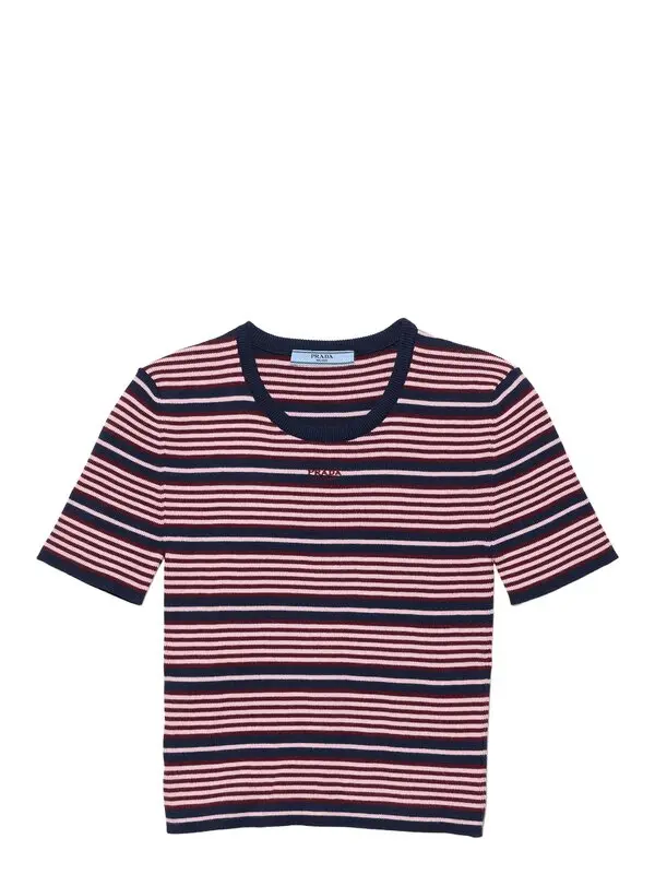 Prada Short-sleeved Striped Cotton Sweater - Navy/petal