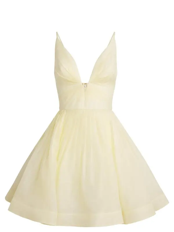 Zimmermann Linen-silk Plunge Mini Dress - Yellow