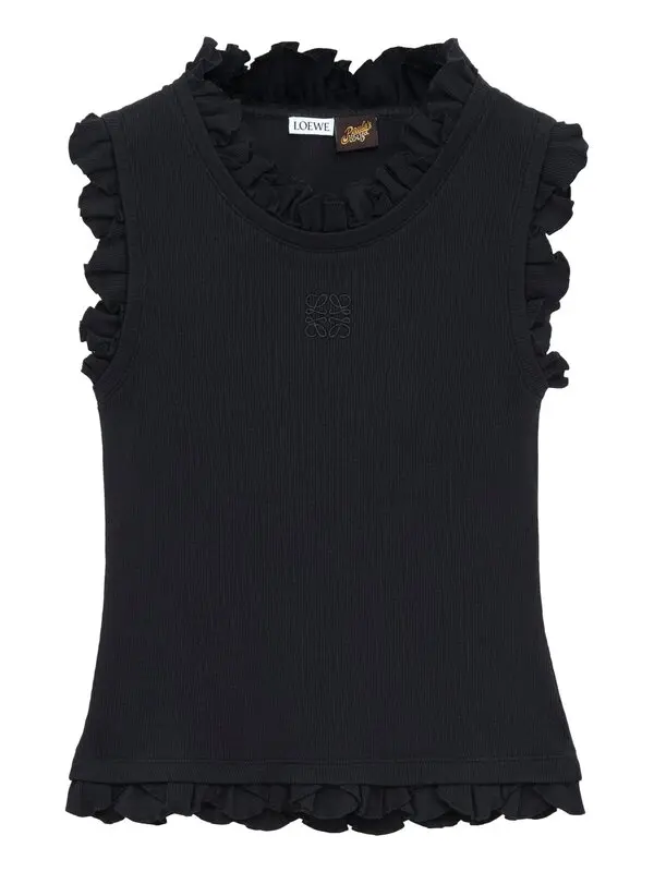 Loewe X Paula's Ibiza Cotton-blend Ruffled Tank Top - Black