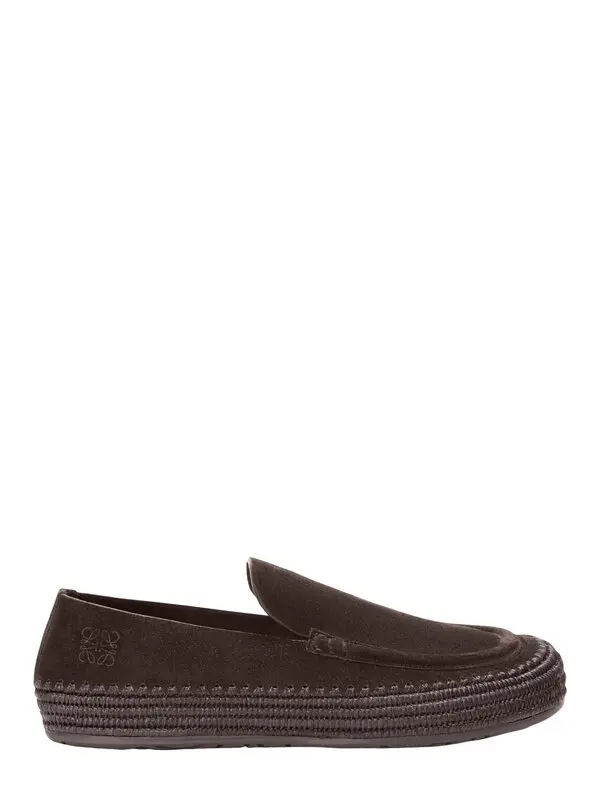 Loewe X Paula's Ibiza Suede-raffia Rio Loafers - Brown