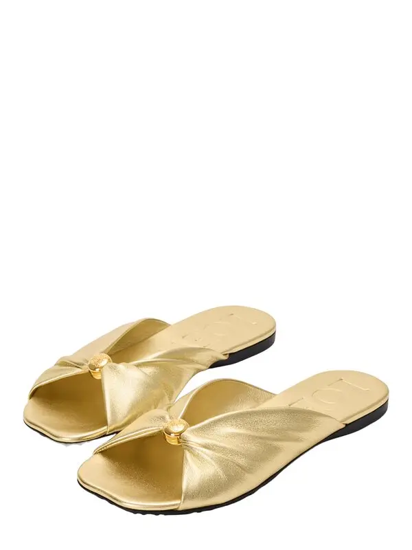 Loewe X Paula's Ibiza Metallic Leather Pebble Slides - Brown