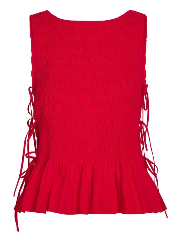 GANNI Smocked Cotton-poplin Top - Red
