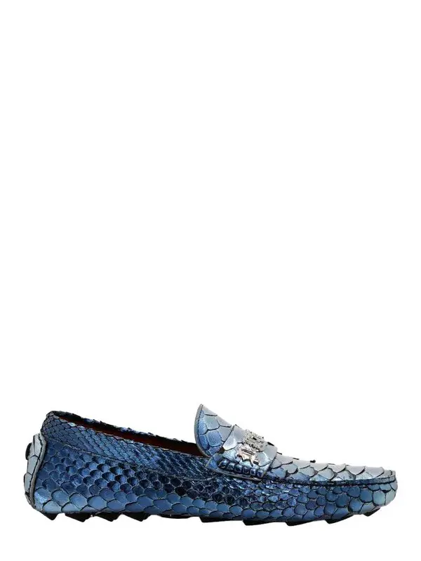 Philipp Plein Metallic Python-leather Loafers - Blue