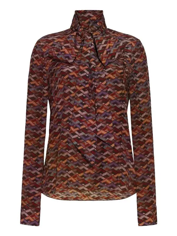 Adam Lippes Bow-detail Geometric-pattern Blouse - Brown