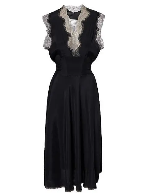 MAISON MARGIELA Lace-trim Silk-blend Midi Dress - Black