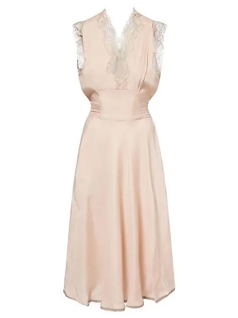 MAISON MARGIELA Lace-trim Silk-blend Midi Dress - Light Pink