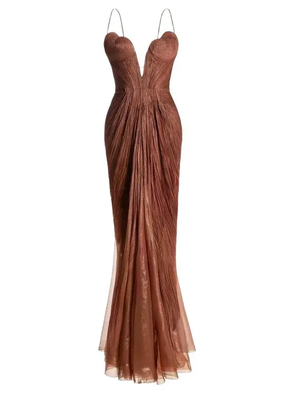 MARIA LUCIA HOHAN Cecilia V-neck Gown - Brown