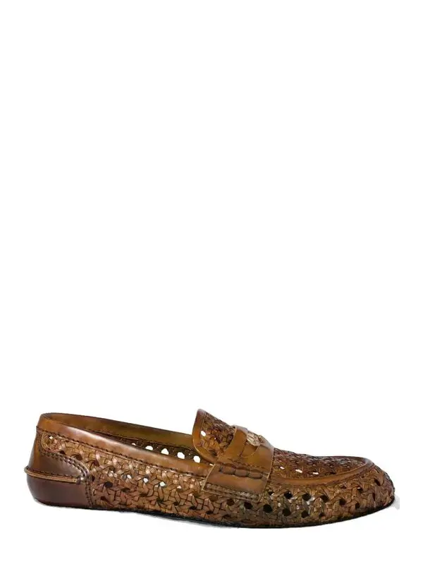 Miu Miu Woven Leather Loafers - Brown