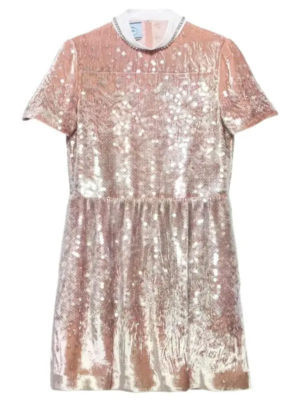Prada Sequined Velvet Mini Dress - Pink