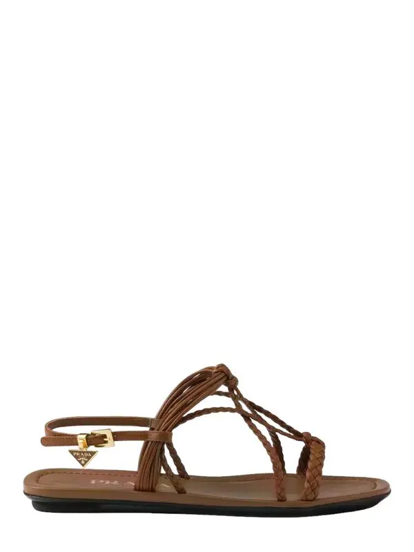 Prada Leather Flat Sandals - Brown