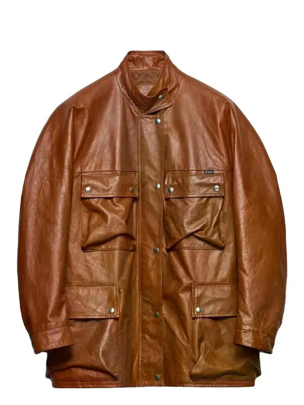 Prada Antiqued Leather Caban Jacket - Brown