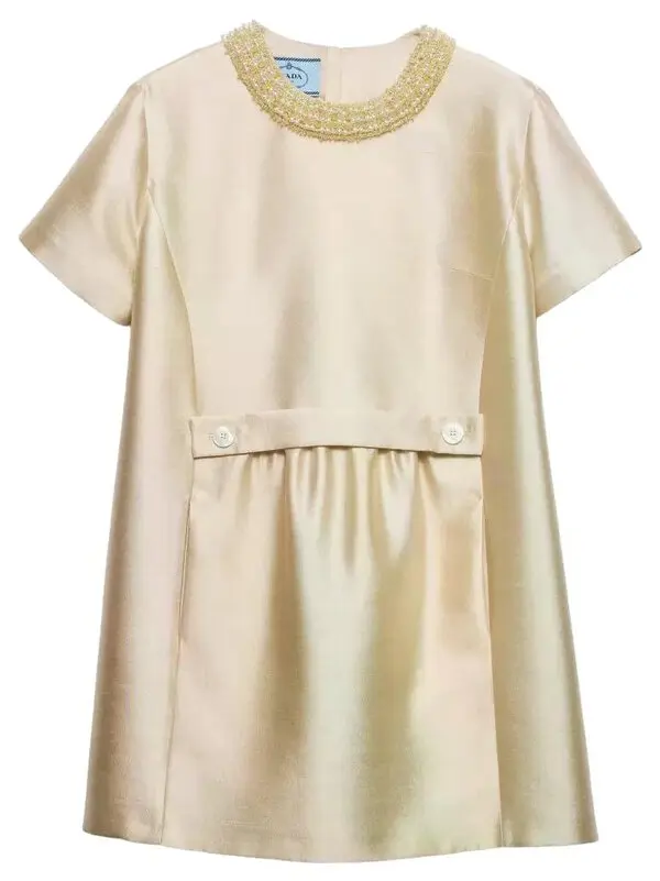 Prada Embroidered Double Shantung Dress - Neutrals