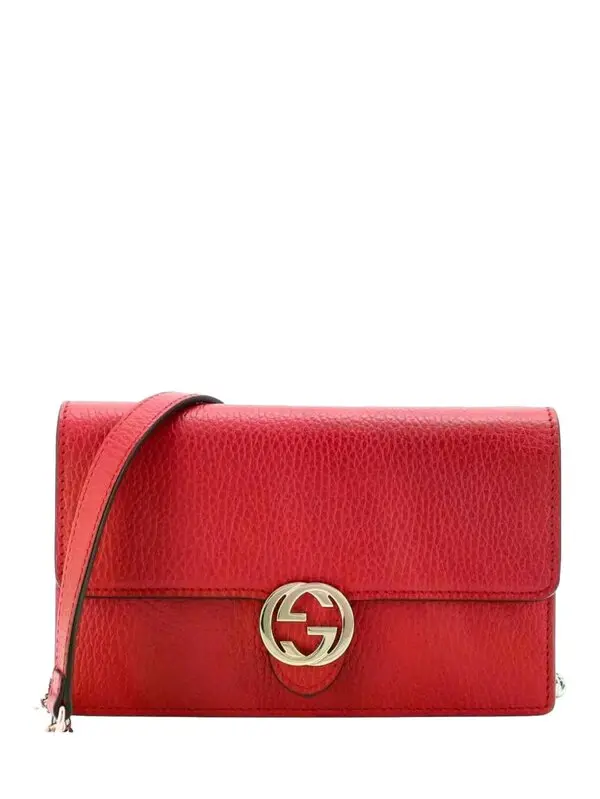 Gucci Interlocking Wallet On Chain Leather Crossbody Bag - Red
