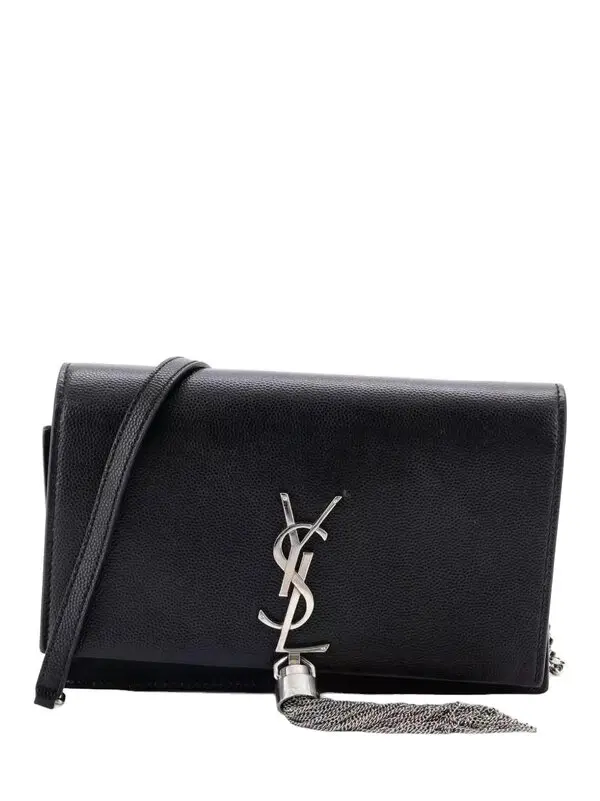 Saint Laurent Classic Monogram Tassel Grainy Leather Small Crossbody Bag - Black