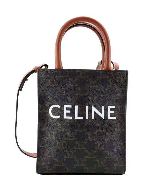Celine Vertical Cabas Tote Triomphe Coated Canvas Mini Satchel - Brown