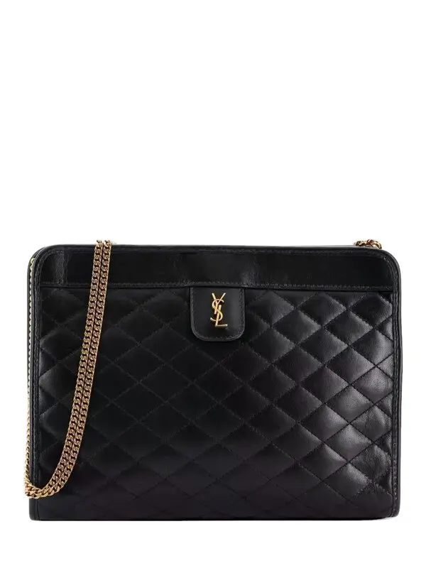 Saint Laurent Victoire Chain Quilted Leather Clutch Bag - Black