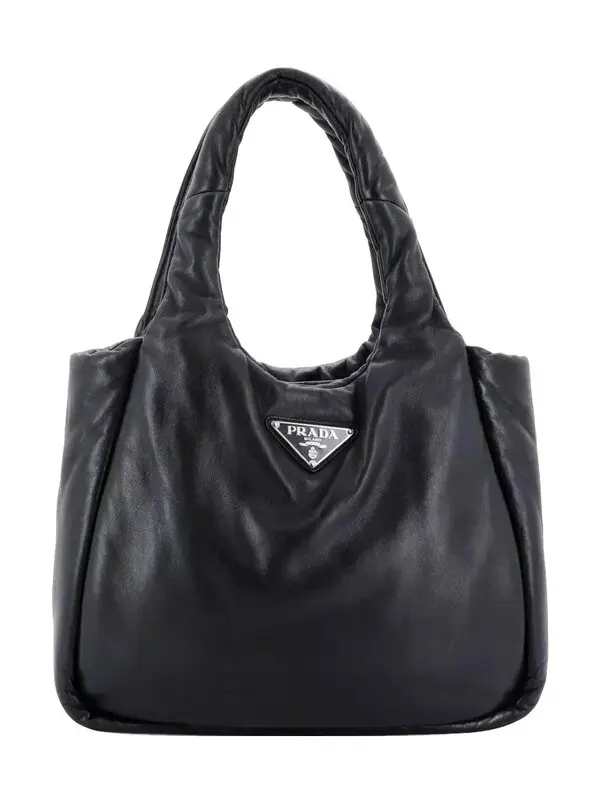 Prada Padded Soft Leather Medium Tote Bag - Black