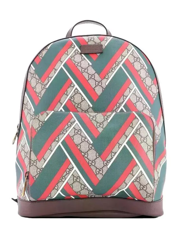 Gucci Zip Pocket Printed Gg Coated Canvas Medium Backpack - Brown