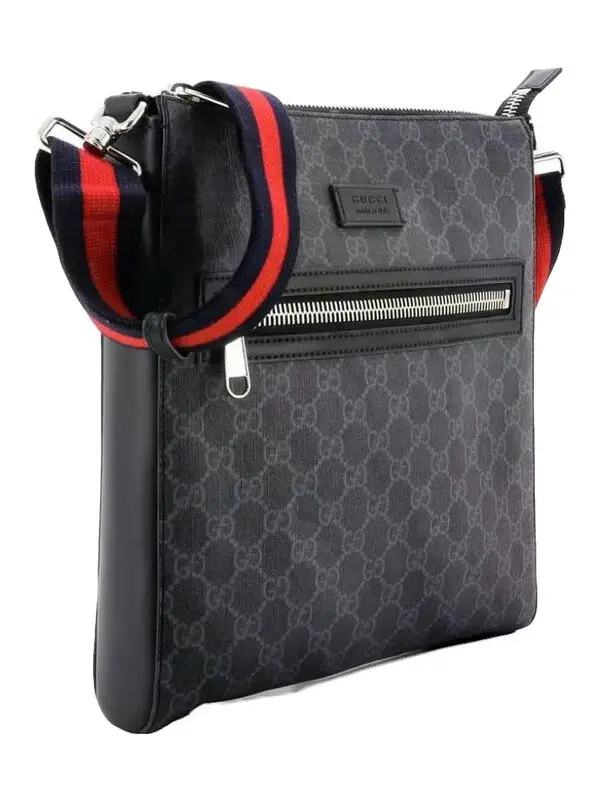 Gucci Web Strap Front Zip Messenger Bag - Black