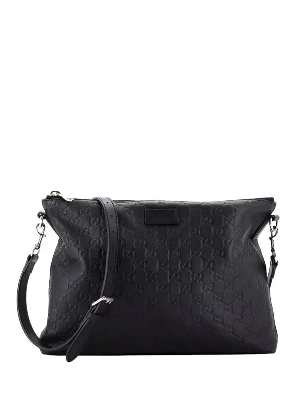 Gucci Convertible Zip Messenger Sima Leather Crossbody Bag - Black