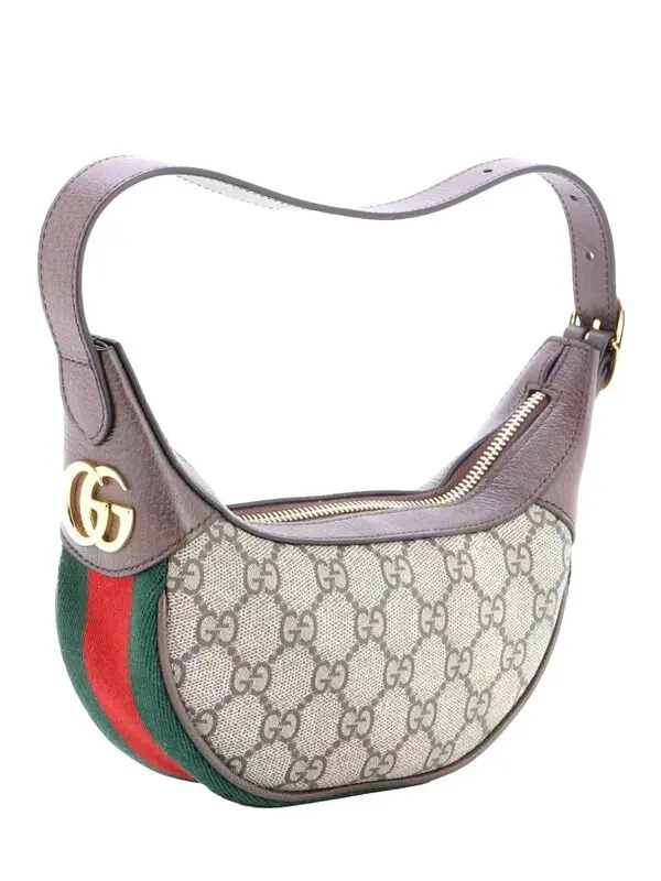 Gucci Ophidia Half Moon Mini Hobo Bag Gg Coated Canvas - Brown