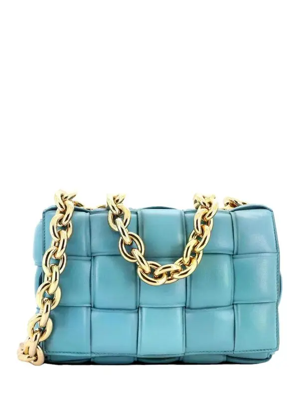 Bottega Veneta Cassette Chain Padded Maxi Intrecciato Leather Crossbody Bag - Blue