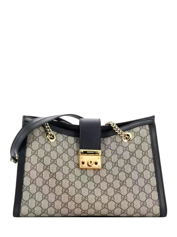 Gucci Padlock Chain Gg Coated Canvas Medium Tote - Black