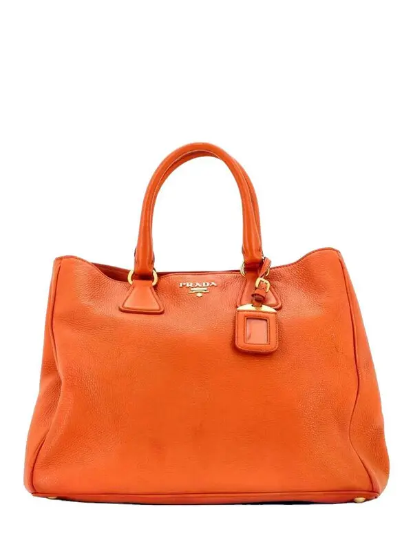 Prada Convertible Shopper Vitello Daino Large Tote Bag - Orange