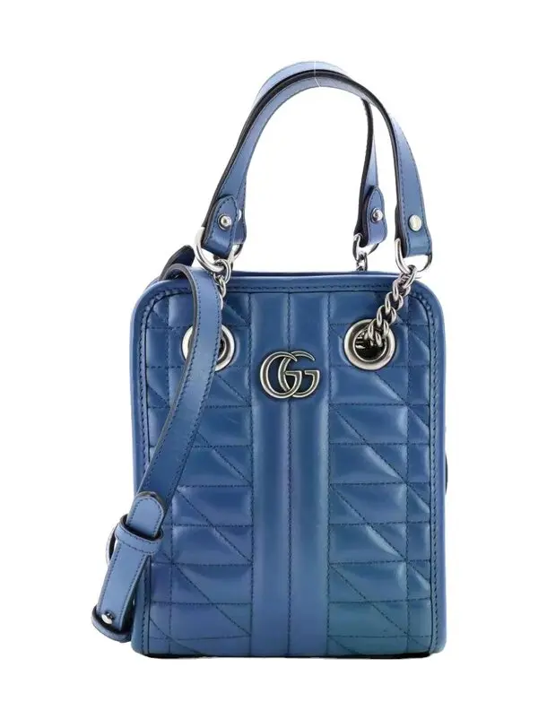 Gucci Gg Marmont Handle Matelasse Leather Mini Crossbody Bag - Blue