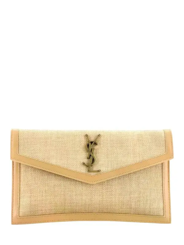 Saint Laurent Uptown Raffia Pouch - Neutrals