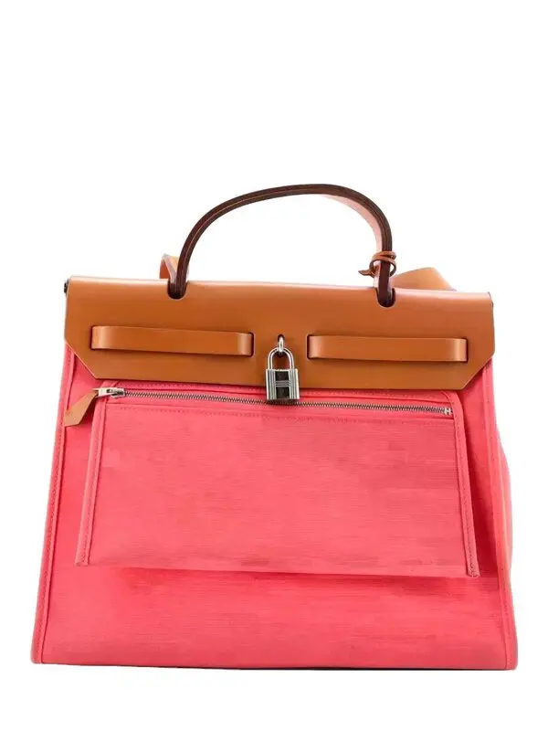 Hermès Herbag Zip Leather And Toile 31 Shoulder Bag - Pink