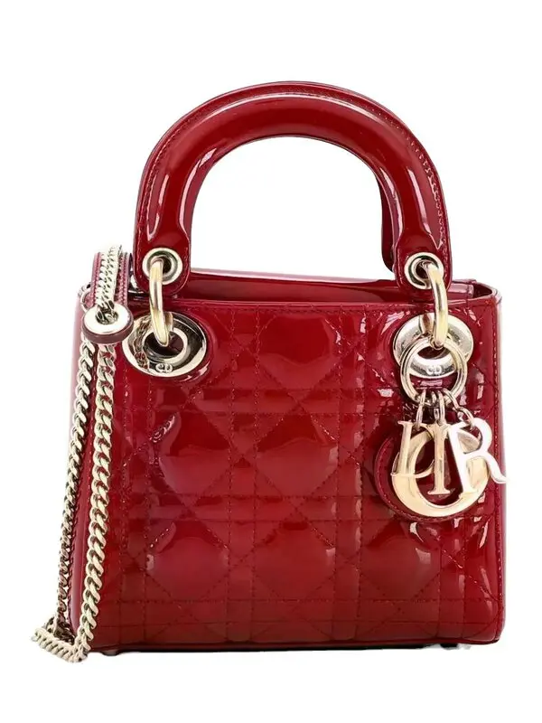 Dior Lady Chain Bag Cannage Quilt Patent Mini Satchel - Red
