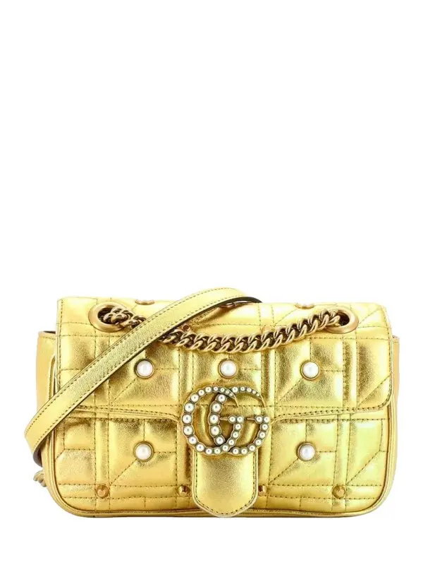 Gucci Gg Marmont Embellished Mini Flap Bag - Gold