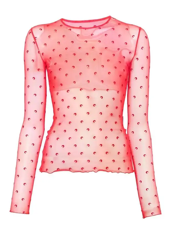 MARINE SERRE Moon-print Mesh T-shirt - Red