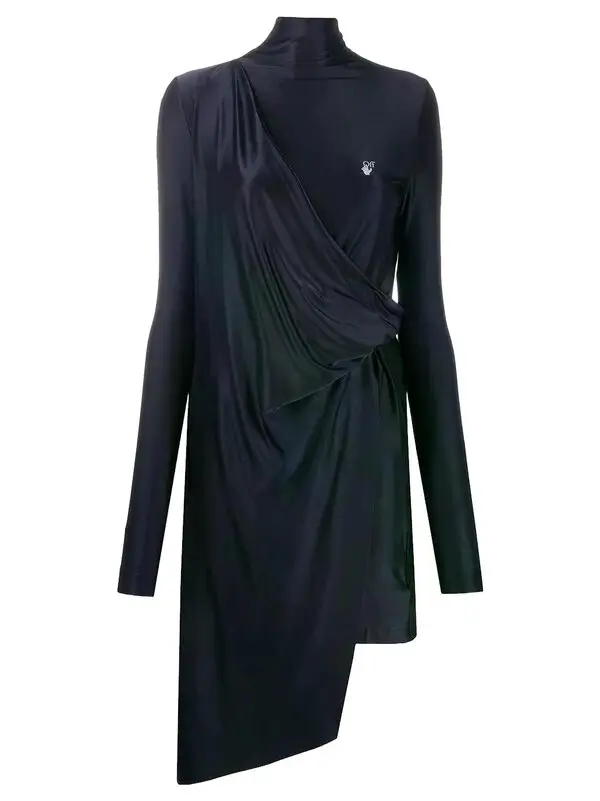 Off-White Logo Print Draped Asymmetric Dress - Black