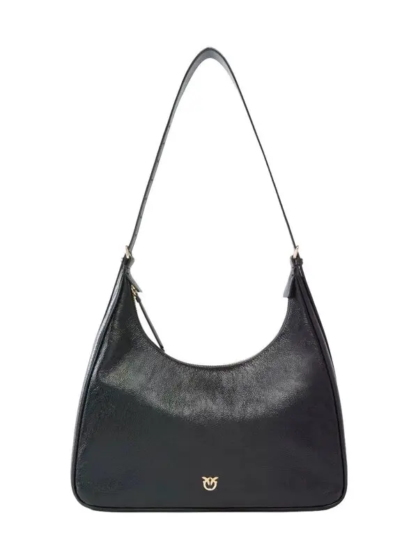 Pinko Medium Leather Shoulder Bag With Love Birds Diamond Cut Logo - Black