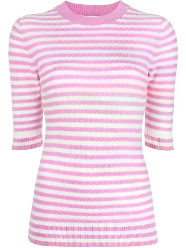 GANNI Striped Cashmere-wool Top - Pink