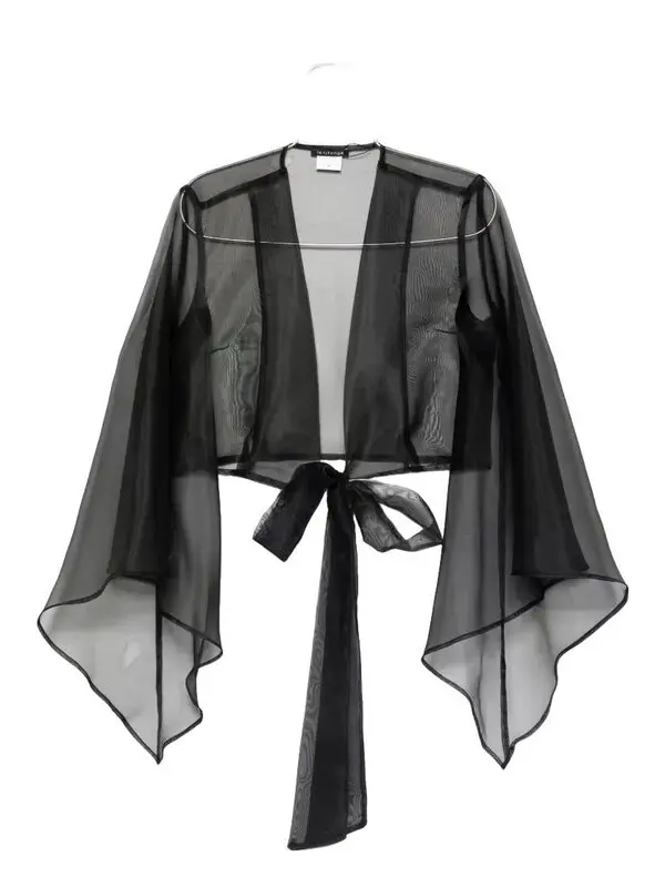 LE RJTANGE Sheer-finish Flared-sleeve Blouse - Black