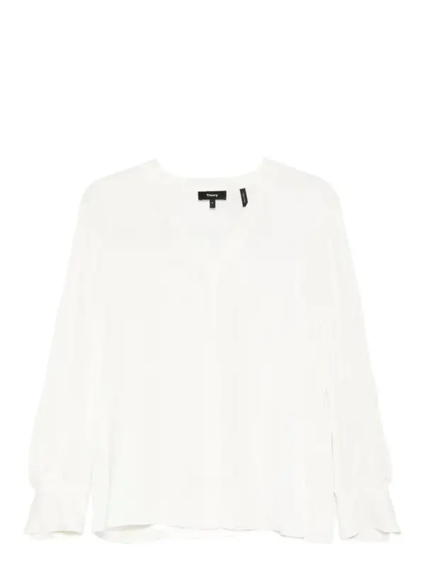 Theory V-neck Flared-cuff Blouse - Neutrals
