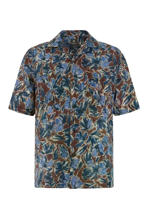 Boggi Milano Floral-print Chest-pocket Shirt - Blue