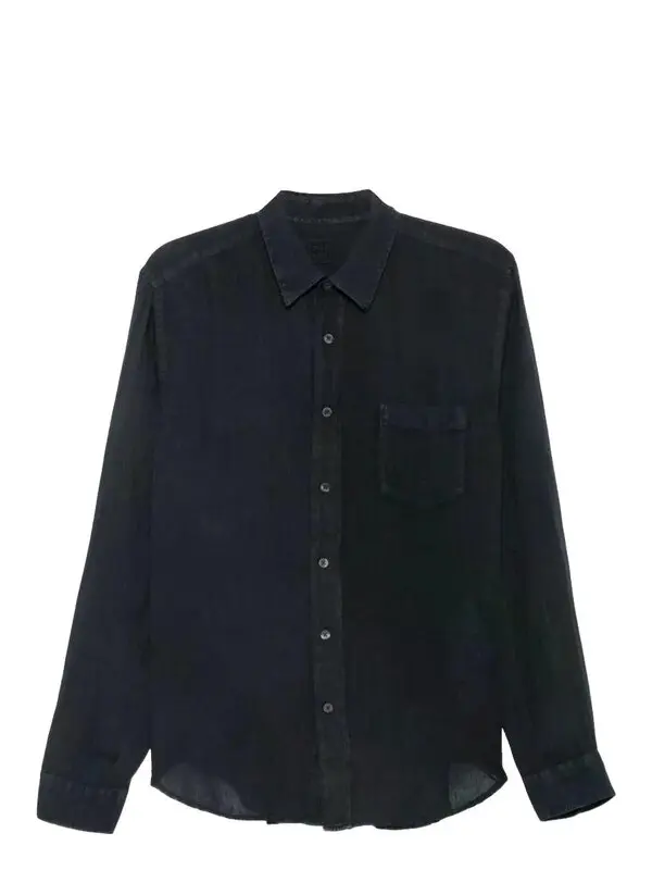 120% Lino Contrast-stitch Pocket Shirt - Blue