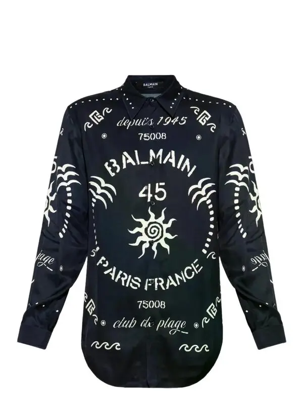 Balmain Logo-print Long-sleeve Shirt - Blue