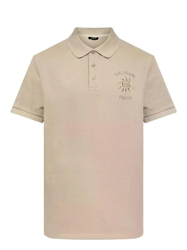 Balmain Sun-embroidered Piqué Polo Shirt - Neutrals